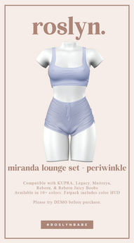 Second Life Marketplace - roslyn. miranda lounge set. periwinkle