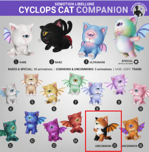 Second Life Marketplace - SEmotion Libellune Cyclops Cat UNCOMMON 15