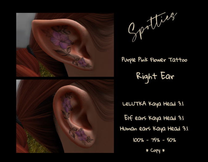 Second Life Marketplace - Purple Pink Flower RIGHT Ear