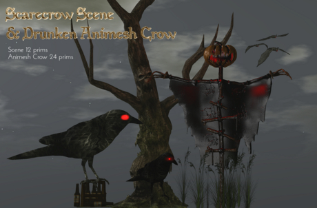 Second Life Marketplace - [NTC] The Drunken Crow Animesh w. Scarecrow Scene