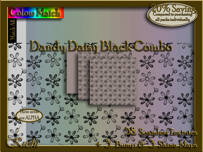 Second Life Marketplace - Dandy Daisy Black Combo Seamless Texture Set