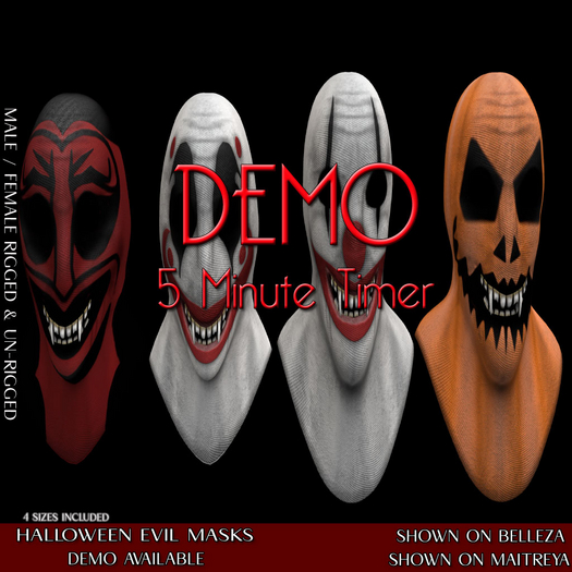 Second Life Marketplace - DEMO SWO Halloween Mask for Male & Female ...