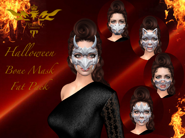 Second Life Marketplace - Firebird Halloween Bone Mask Fat Pack