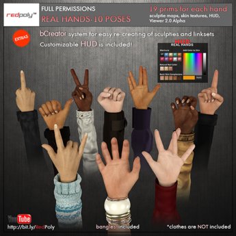 Second Life Marketplace - FULL PERMISSIONS Sculpted Real Hands - 10 ...
