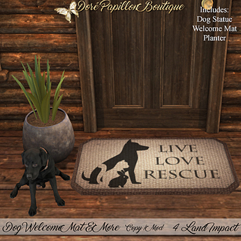 Second Life Marketplace - DPB Dog Welcome Mat & More - Live Love Rescue