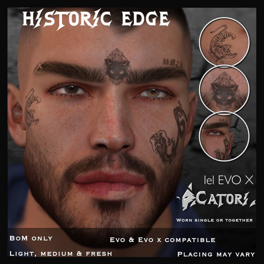 Second Life Marketplace - .catori. Historic Edge head tattoo {BoM} (add)