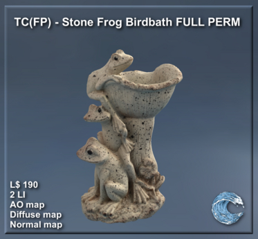 Second Life Marketplace - TC(FP) - Stone Frog Birdbath FULL PERM