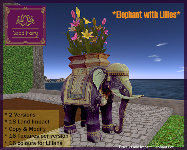 Second Life Marketplace - [Good Fairy] - Elephant with Lillies {Decoration}