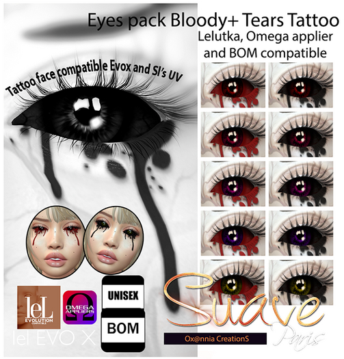 Second Life Marketplace - *{Suave}* Demo Eyes Bloody+tears tattoo 5 ...