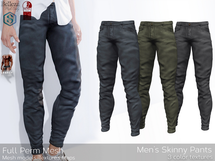 Second Life Marketplace - Full Perm Mesh Men's Skinny Pants - Tad ...