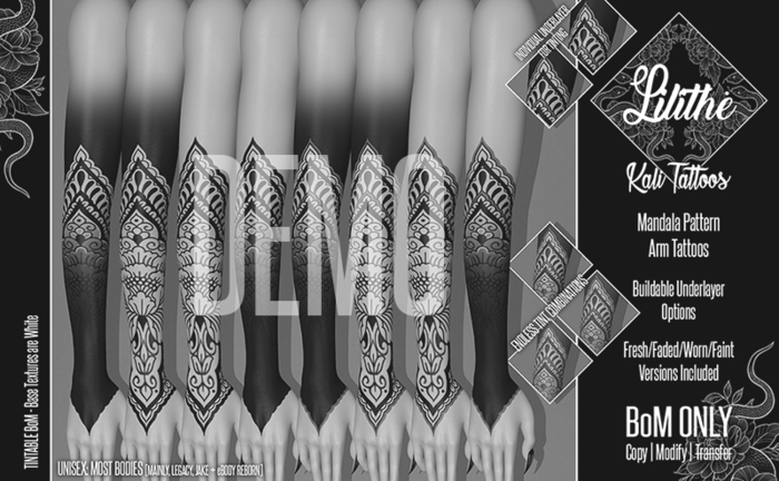 Second Life Marketplace - Lilithe'// Kali Tattoos [DEMO]