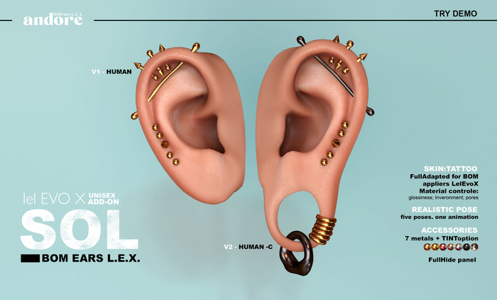 Second Life Marketplace - ANDORE - *acc+ears* - Sol (f\m) [L.E.X] [mesh ...