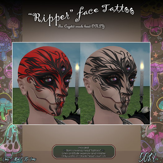 Second Life Marketplace - [MoMu] Oracle Head "Ripper" tattoo