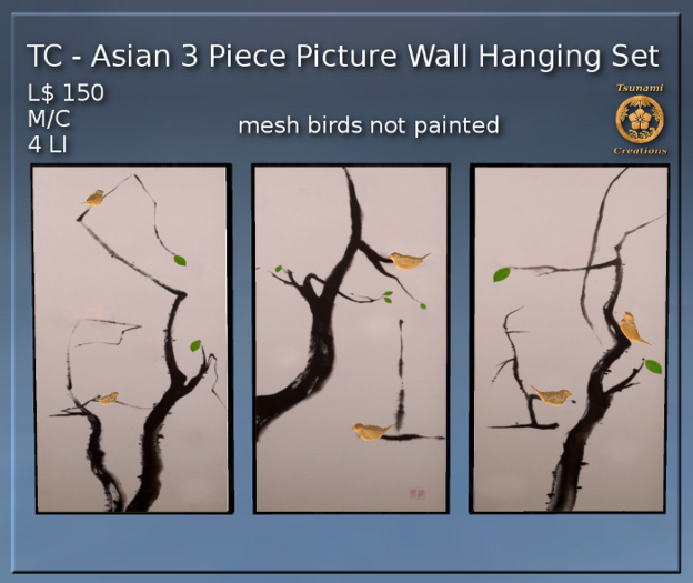 Second Life Marketplace - Asian 3 Piece Picture Wall Hanging Set