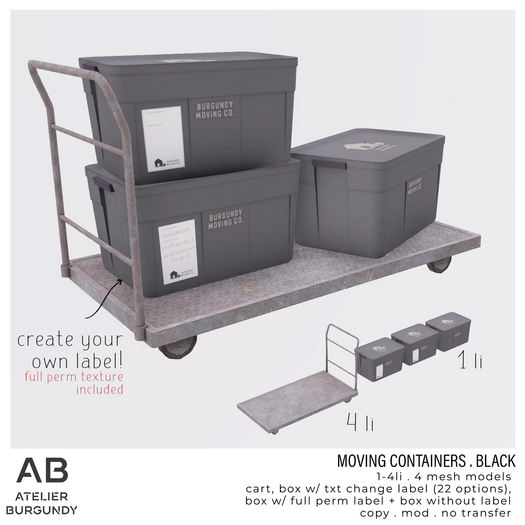 Second Life Marketplace - Atelier Burgundy . Moving Containers . Black ...
