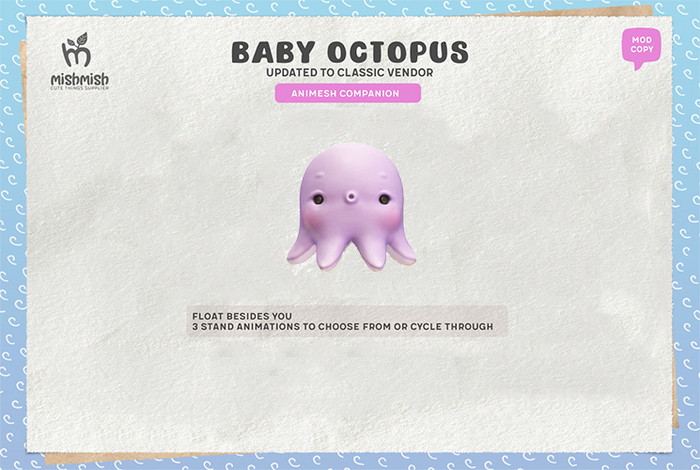 Second Life Marketplace - MishMish - Baby Octopus Companion - Lavender [Boxed]