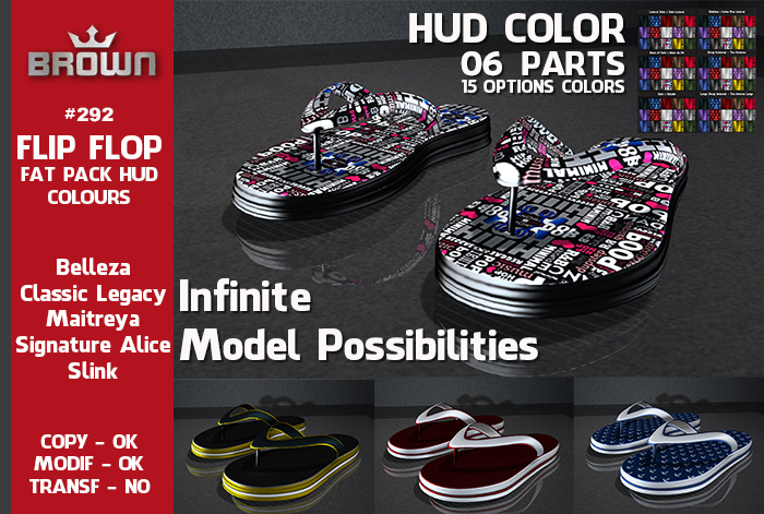 Second Life Marketplace - 292 Flip Flop Female & MEGA PACK HUD Colors