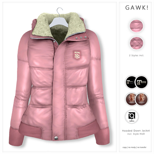 Second Life Marketplace - Gawk! Hooded Down Jacket - Rose | for ...