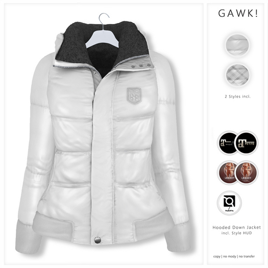 Second Life Marketplace - Gawk! Hooded Down Jacket -White | for ...