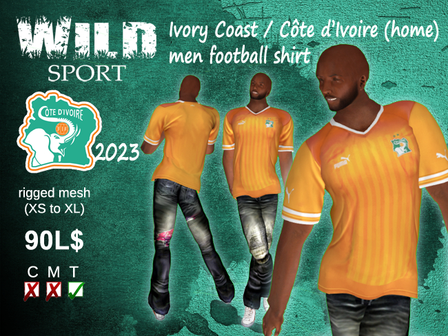 Second Life Marketplace - Ivory Coast football men shirt home 2023 ...