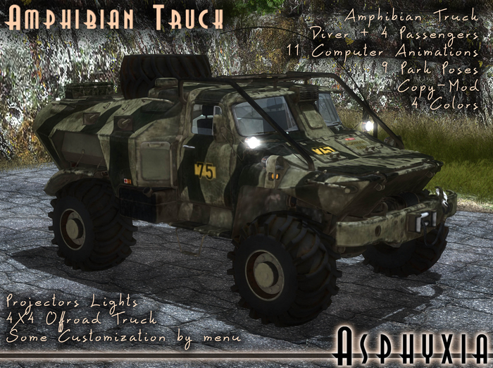 Second Life Marketplace - Asphyxia Amphibian Army Truck "The Bear" (GTFO!)