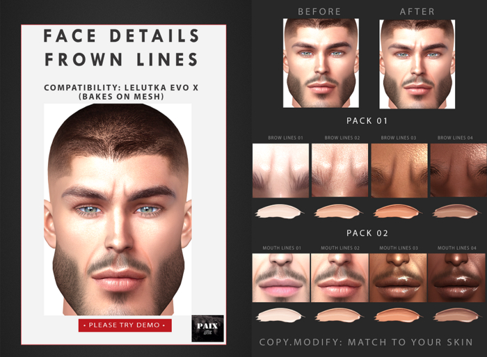 Second Life Marketplace - [demo] Skin Detail- Men - Eyebrow & Lips ...