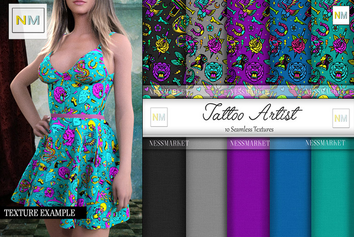 Second Life Marketplace - Tattoo Artist Matching Fabrics 10 Seamless ...