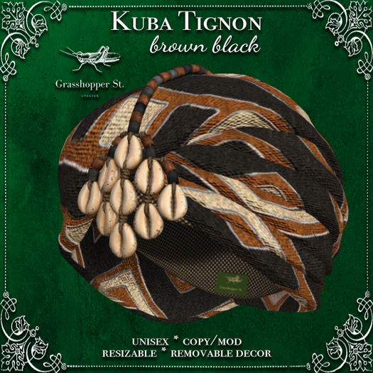 Second Life Marketplace - Grasshopper St Kuba Tignon - Brown Black