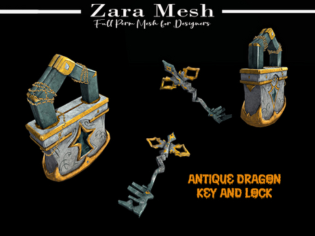 Second Life Marketplace - ZM - Antique Dragon Key and Lock - FULL PERM MESH