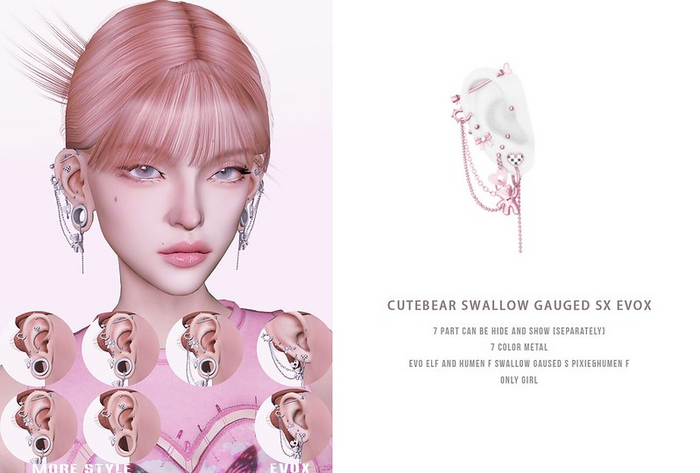 Second Life Marketplace Dae Cutebear Swallow Gauged Sx Evox Earring Pack