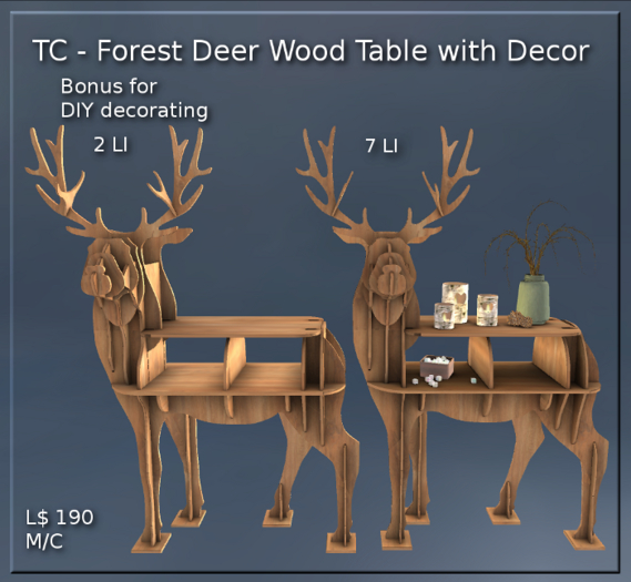 Second Life Marketplace - Forest Deer Wood Table with Decor