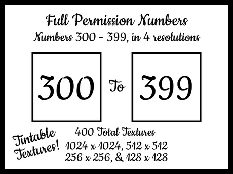 Second Life Marketplace - Numbers - Cookie - 300-399 (B/W) - 400 Textures