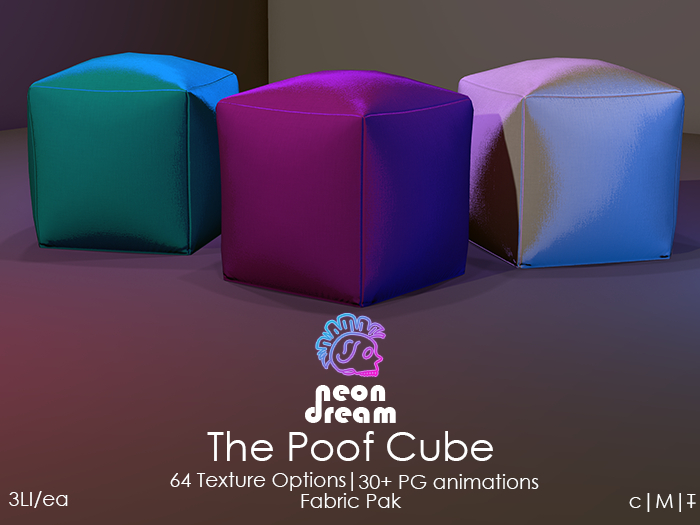 Second Life Marketplace - .:: neon dream ::. The Poof Cube - Fabric Pak