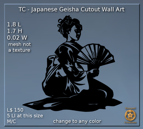 Second Life Marketplace - TC - Japanese Geisha Cutout Wall Art