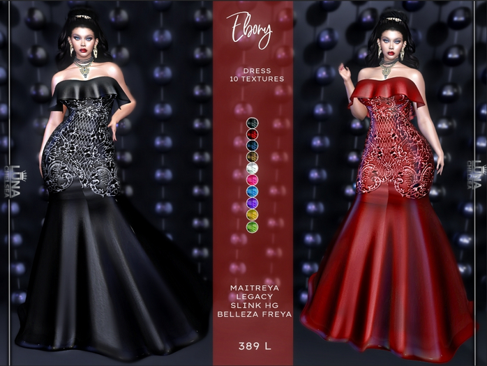 Second Life Marketplace - Ebony Formal Gown, 10 Textures Via Hud ...