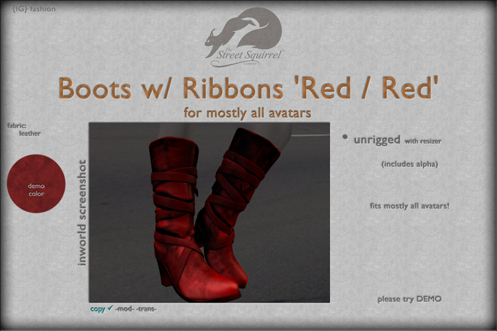 Second Life Marketplace - {IG} fashion - BootsRibbon - RedRed - [wear]