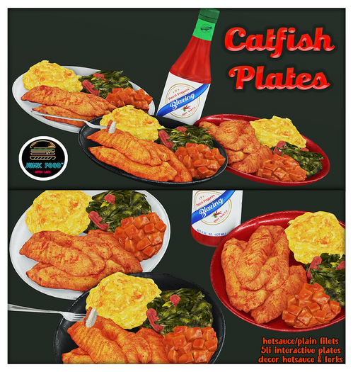 Second Life Marketplace - Junk Food - Catfish Plate (Black)
