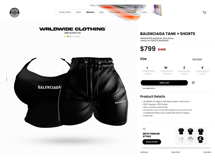 Second Life Marketplace - W R L D W I D E - "BALENCI" TANK + SHORTS