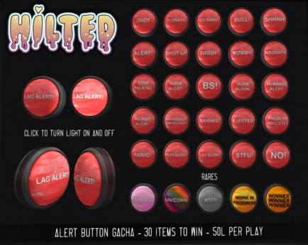 Second Life Marketplace - HILTED - Alert Button Gacha - Sim Rest (Click ...