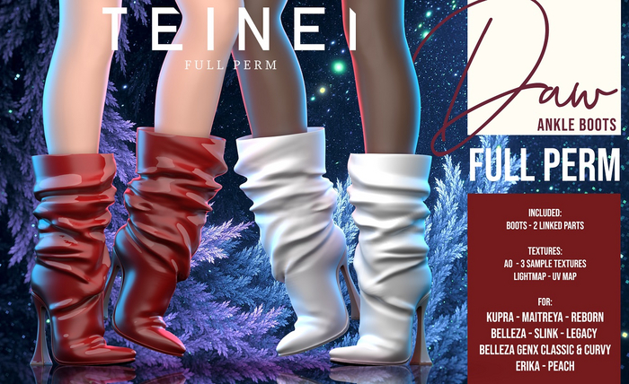 Second Life Marketplace - TEINEI - DAW ANKLE BOOTS - FULL PERM