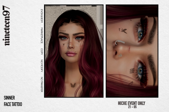 Second Life Marketplace - nineteen97// sinner face tattoo