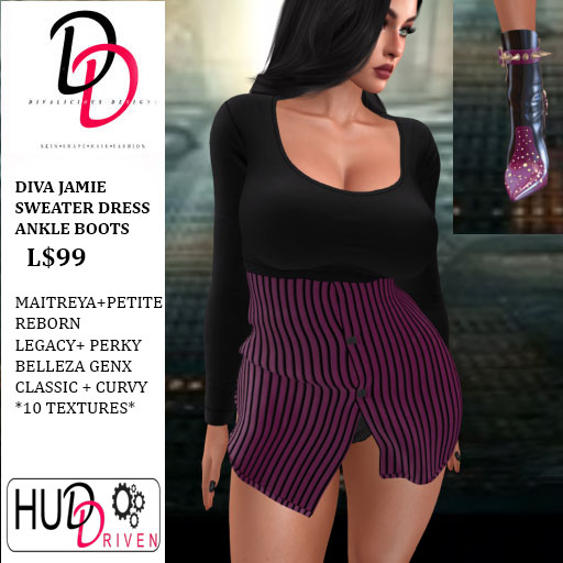 Second Life Marketplace - Diva Jamie Sweater dress and Priscilla Boots DEMO