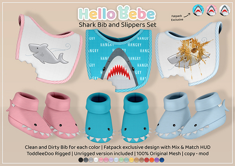 Second Life Marketplace - Hello Bebe - Shark Bib and Slippers Black