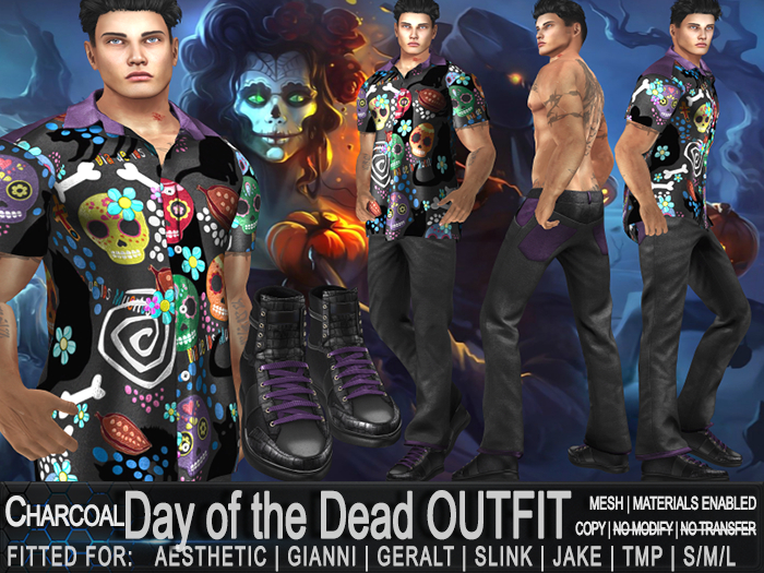 Second Life Marketplace - ZED Day of the Dead Outfit - Charcoal: Slink ...