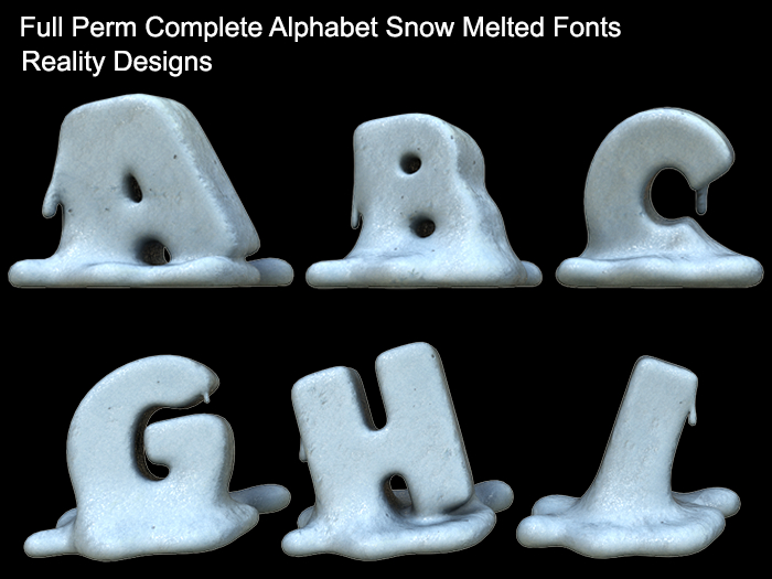 Second Life Marketplace - Full Perm Complete Alphabet Snow melted Fonts