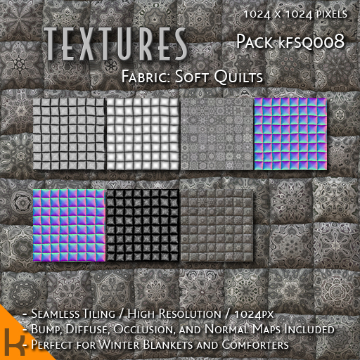 Second Life Marketplace - [kFSQ008] 1024px Dark and Light Gray Quilt ...
