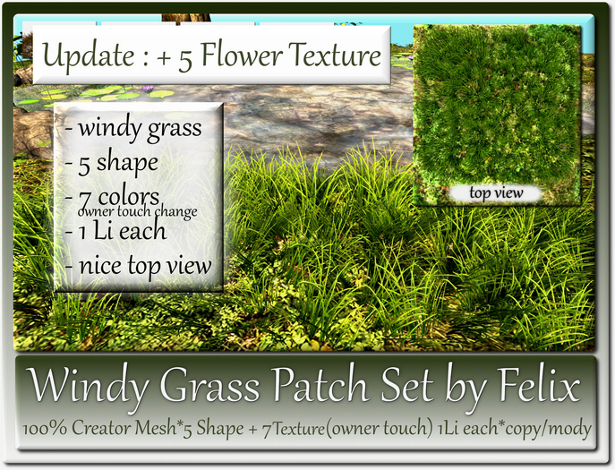 Second Life Marketplace - Windy Grass Patch Set 5 Shape+12 Texture ...