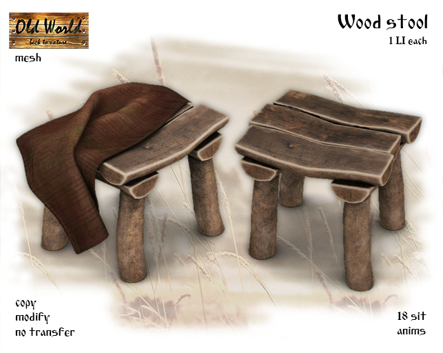 Second Life Marketplace - Wood stool - Old World - Rustic / Medieval ...
