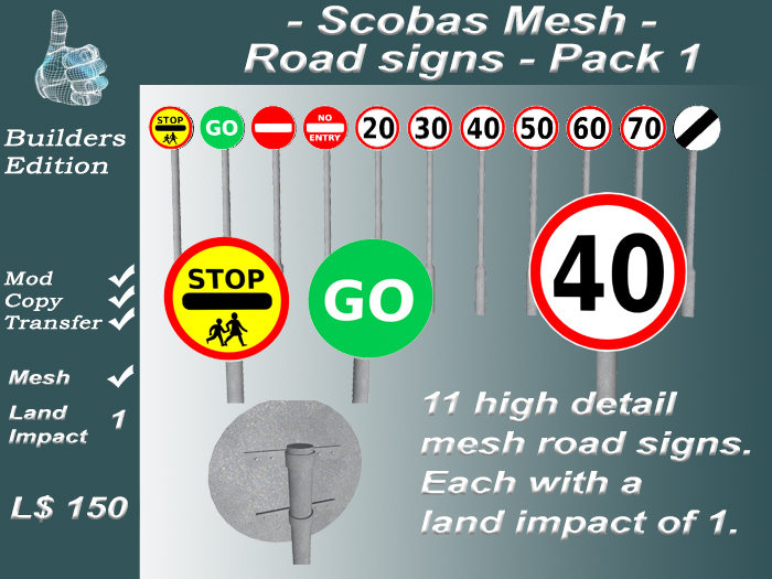 Second Life Marketplace - Scobas Mesh round road signs. Pack 1