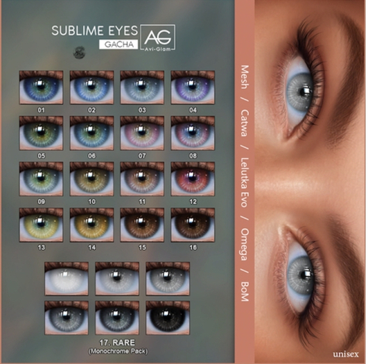 Second Life Marketplace - AG. Sublime Eyes Gacha - Lelutka Evo - 17 RARE